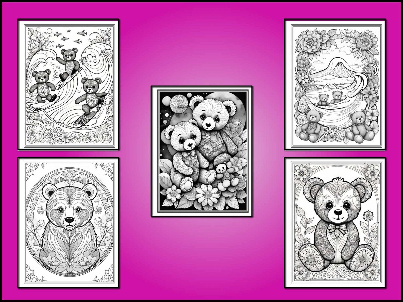 Printable Coloring Pages 40 Zentangle Style Teddy Bears Instant Download - Etsy