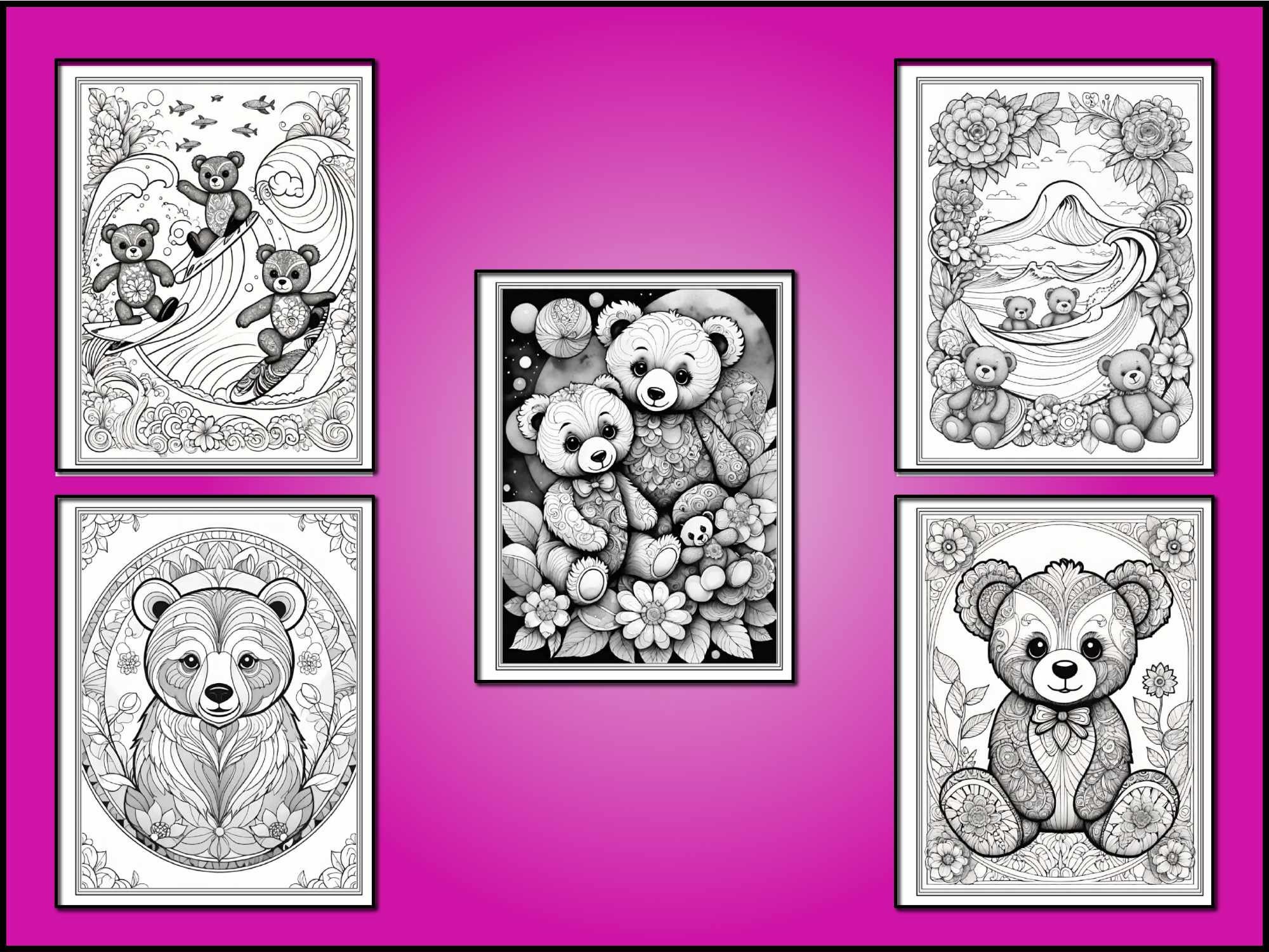 Printable Coloring Pages 40 Zentangle Style Teddy Bears Instant ...