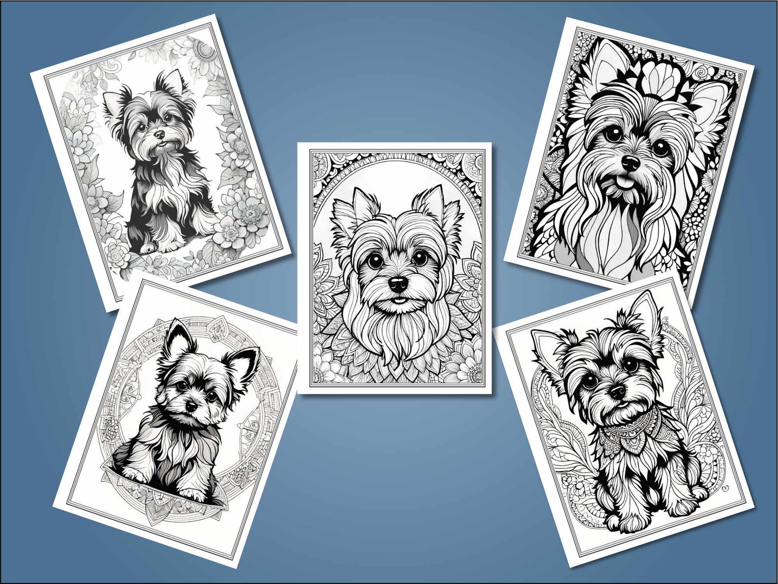 Printable Coloring Pages - 40 Zentangle Style Yorkies - Instant ...