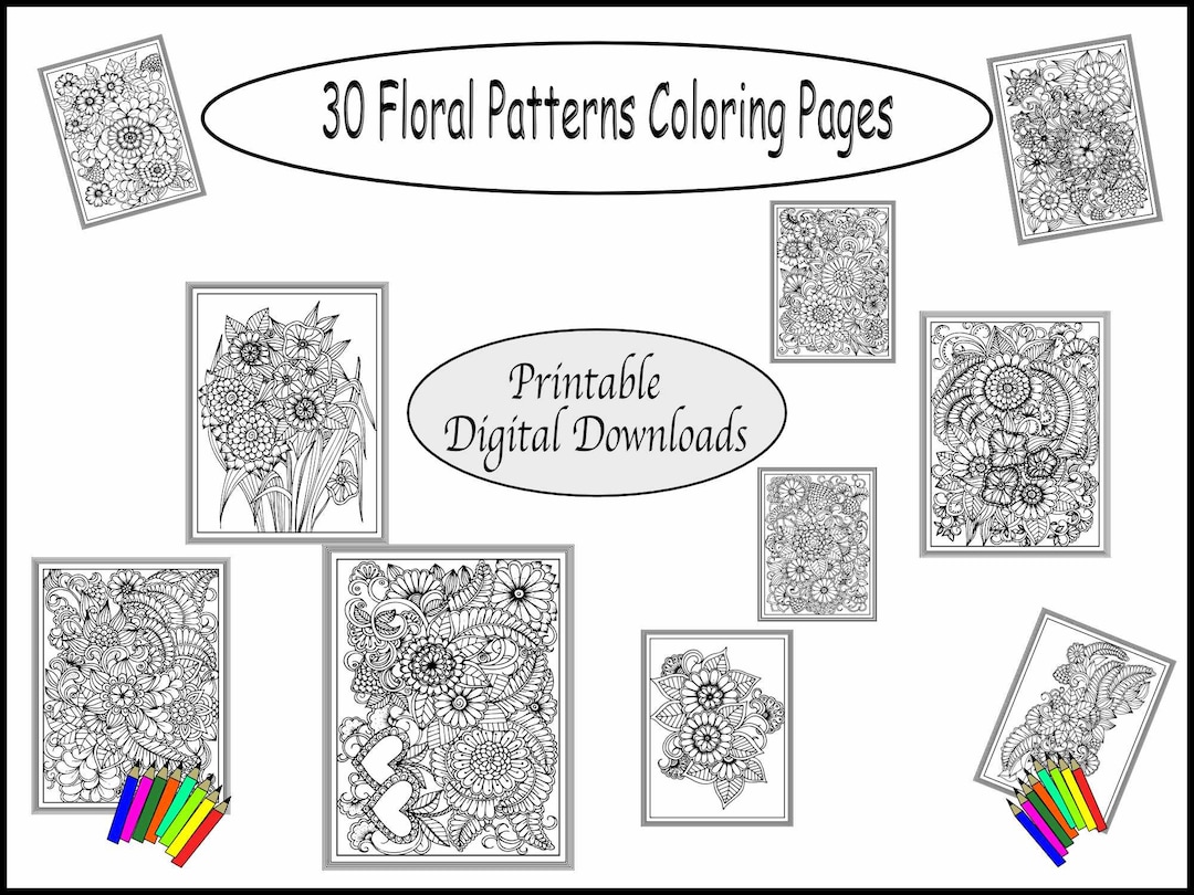 Printable Flower Pattern Coloring Pages - 30 Floral Coloring Pages ...