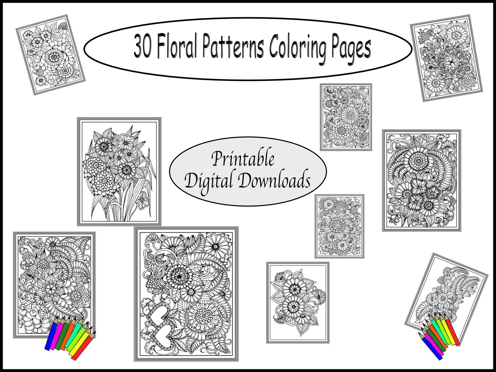 Printable Flower Pattern Coloring Pages - 30 Floral Coloring Pages ...