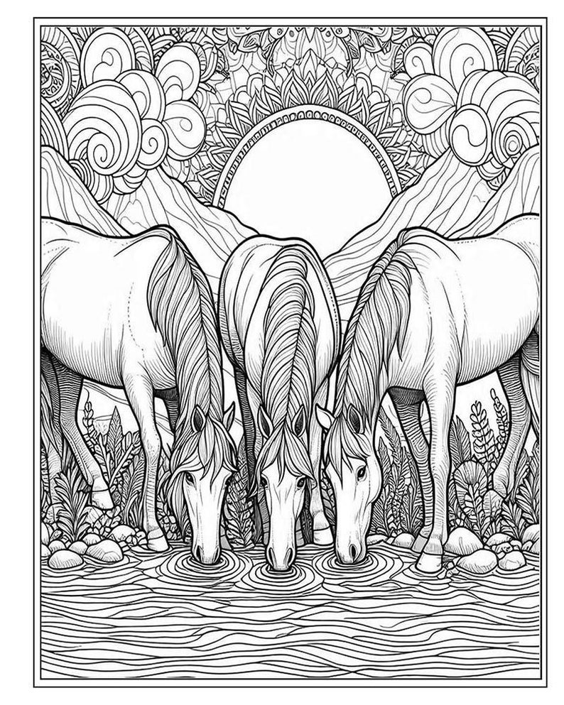 Printable Coloring Pages - 50 Zentangle Style Horses - Instant Download ...
