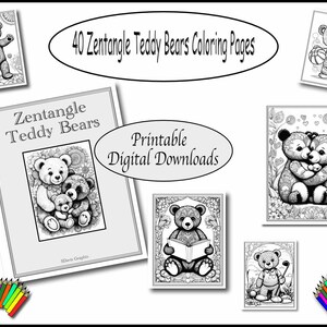 Printable Coloring Pages 40 Zentangle Style Teddy Bears Instant ...