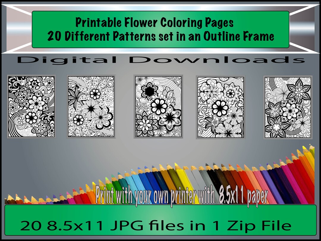 Printable Flower Pattern Coloring Pages Coloring Pages - Etsy