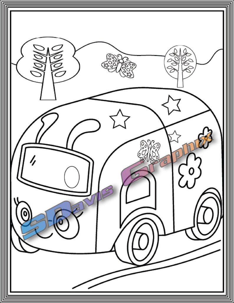 Kids Coloring Pages - 16 Cartoon Style Vehicles With Different Scenes ...