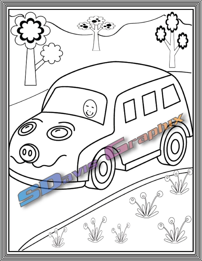 Kids Coloring Pages - 16 Cartoon Style Vehicles With Different Scenes ...