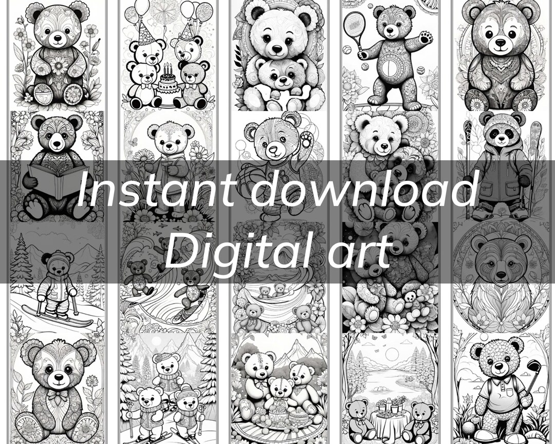 20 Zentangle Style Teddy Bear Coloring Pages - Digital Download ...