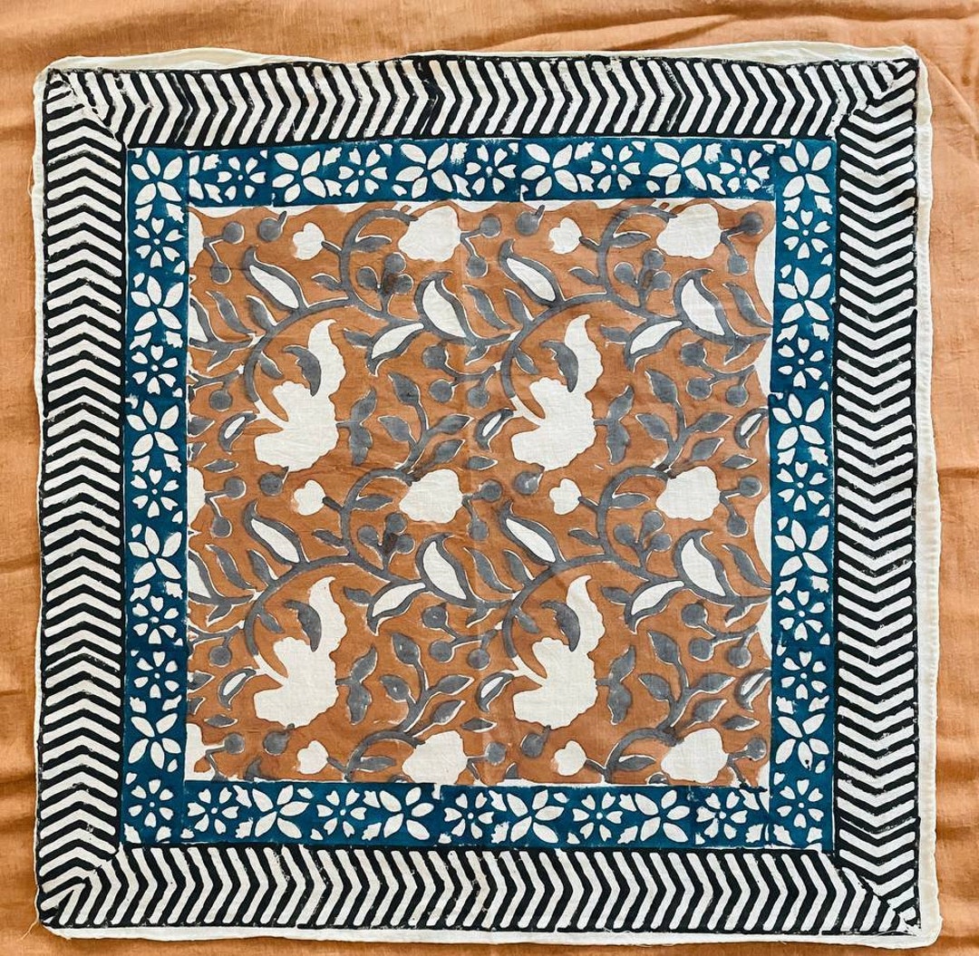 Bandana Scarf Handmade Hand Block Print Bandana in Cream, Pumpkin and ...