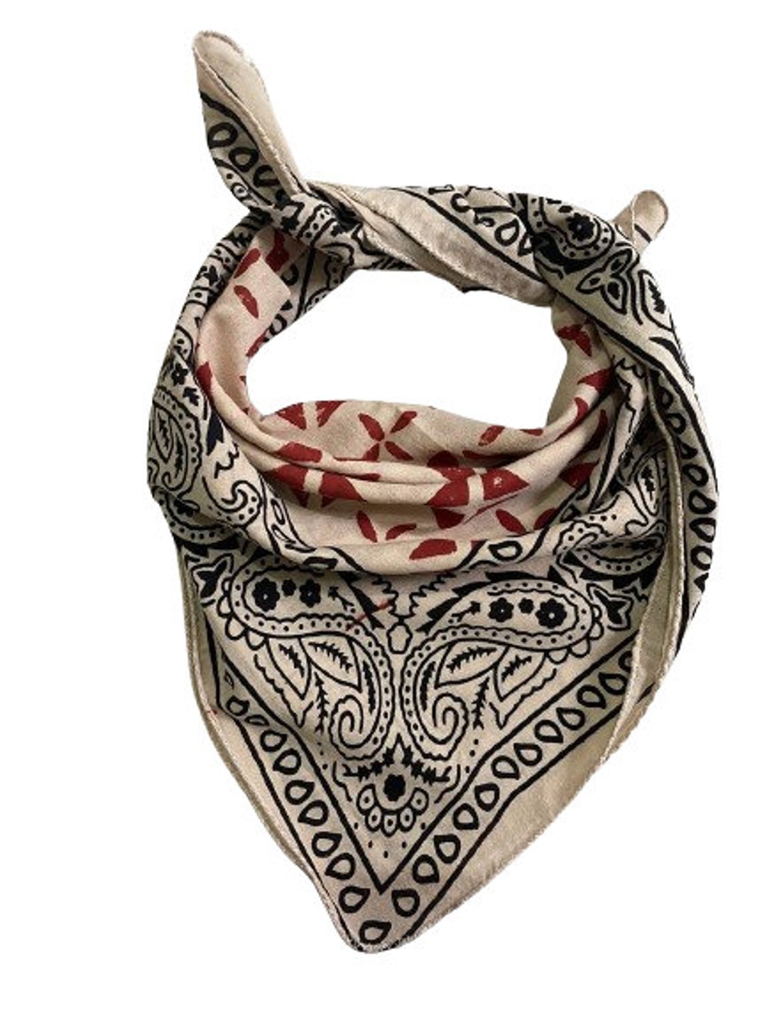 Bandana Scarf Handmade Hand Block Print Bandana in Cream, Pumpkin and ...