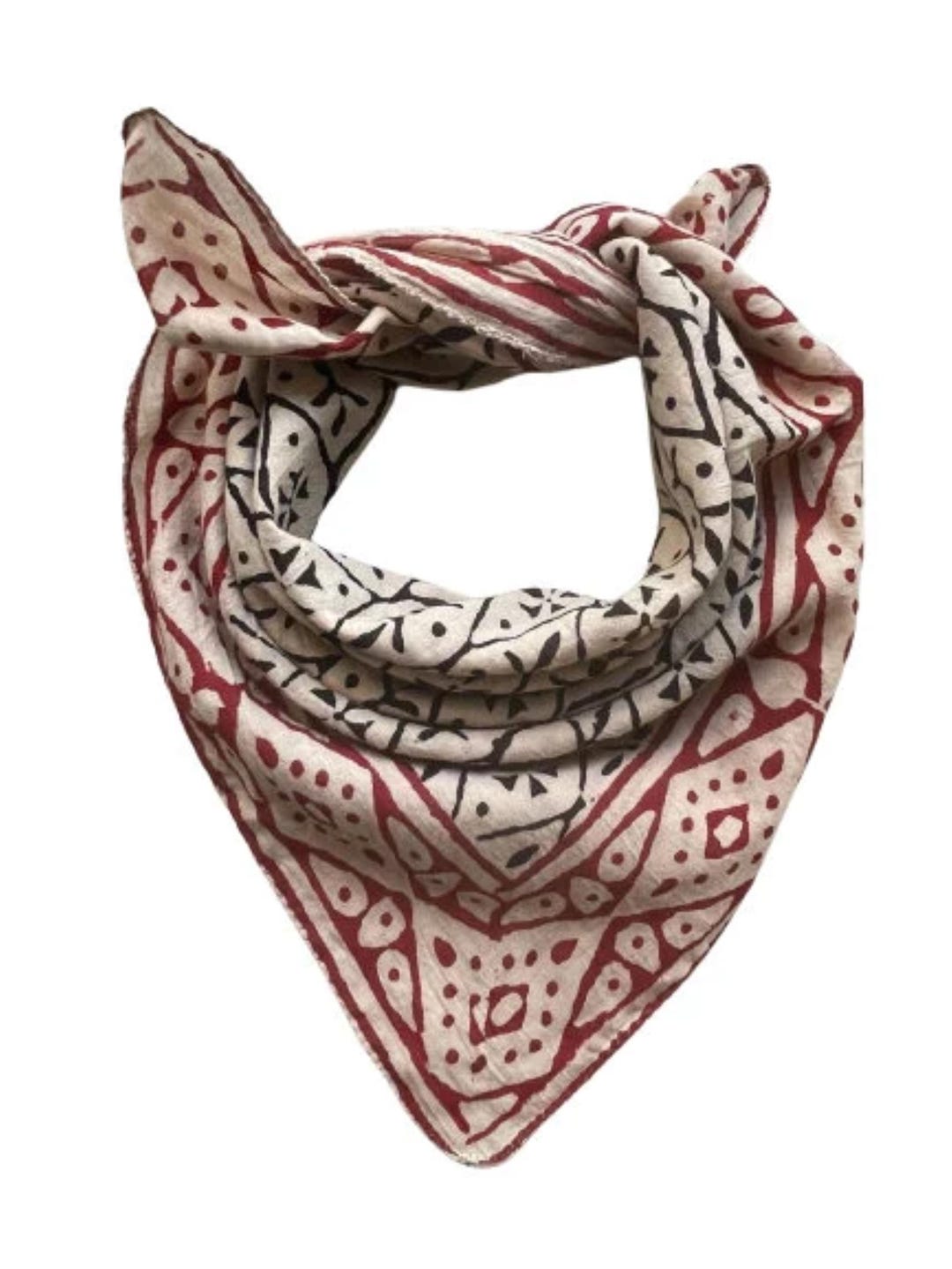 Bandana Scarf Handmade Hand Block Print Bandana in Cream, Pumpkin and ...