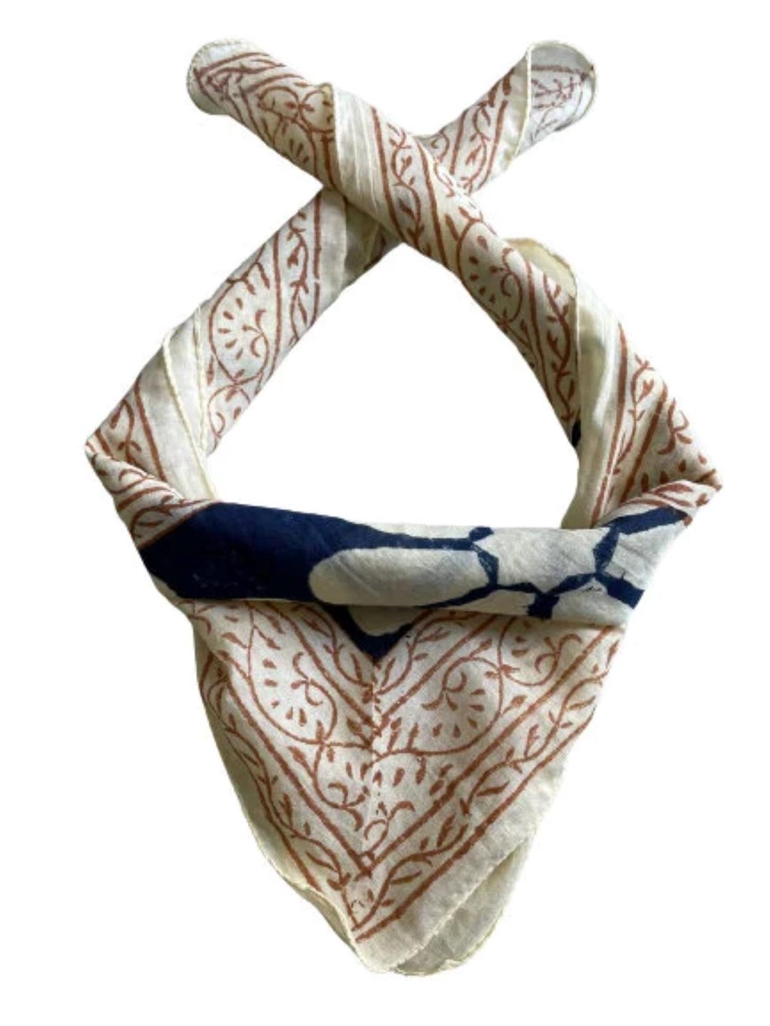 Handmade Organic Cotton Bandana: Cream, Pumpkin & Steel Block Print - Etsy