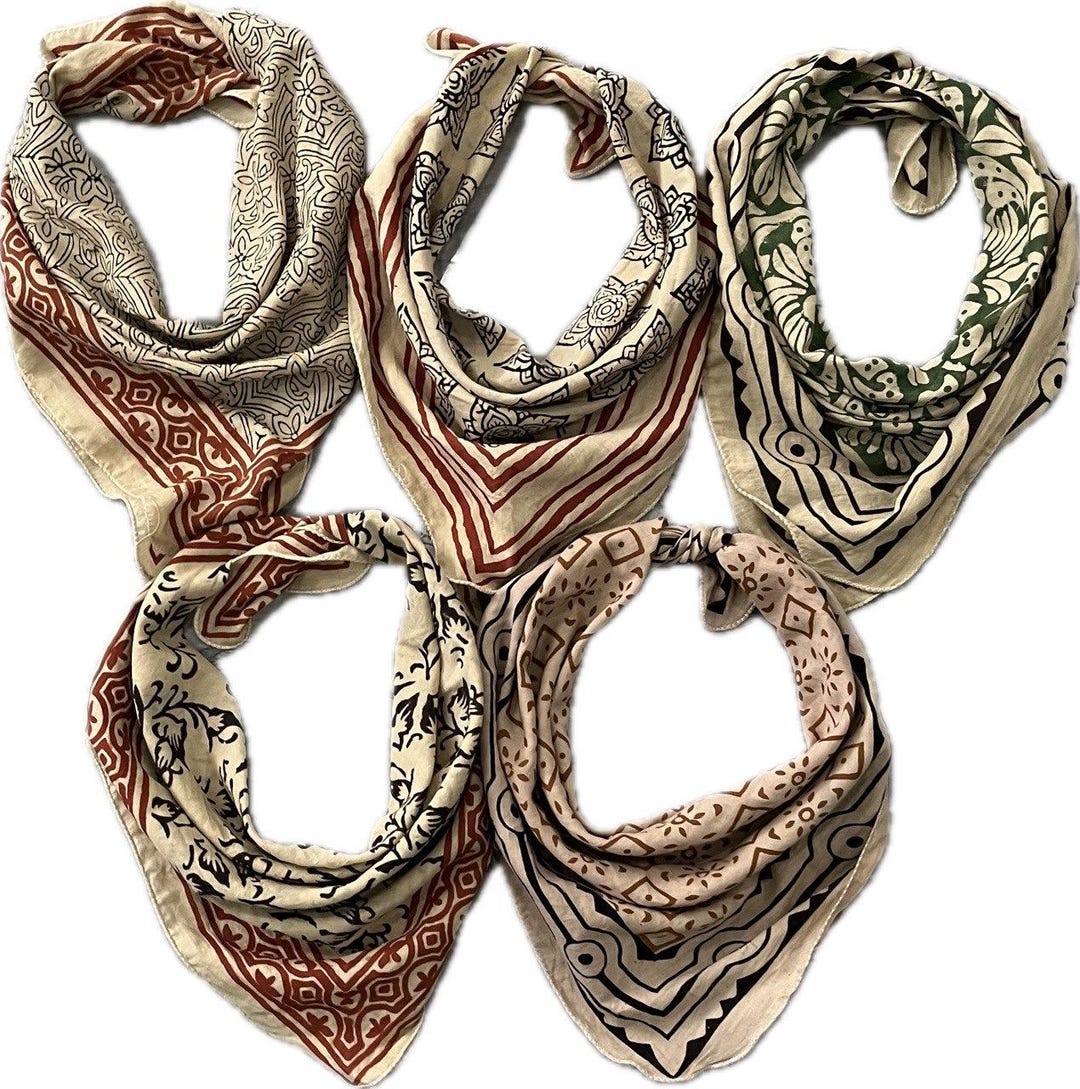 Organic Cotton Bandana Set: Block Printed Neckerchiefs, Cowboy Scarf - Etsy