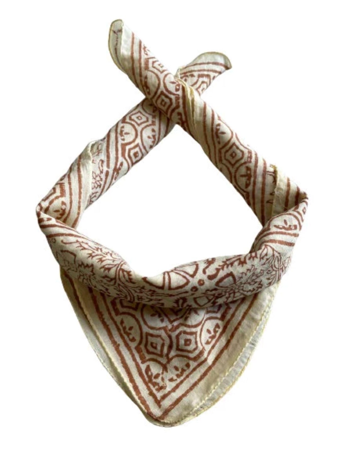 Bandana Scarf Handmade Hand Block Print Bandana in Cream, Pumpkin and ...
