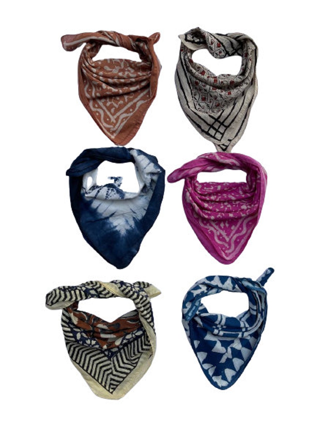 Set of 6 Organic Cotton Bandana Moselle, Bandana Scarf, Paisley Design ...