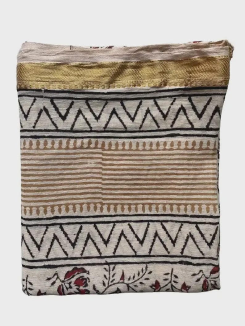 Handmade Block Print Cotton Sarong With Golden Jari Border - Etsy
