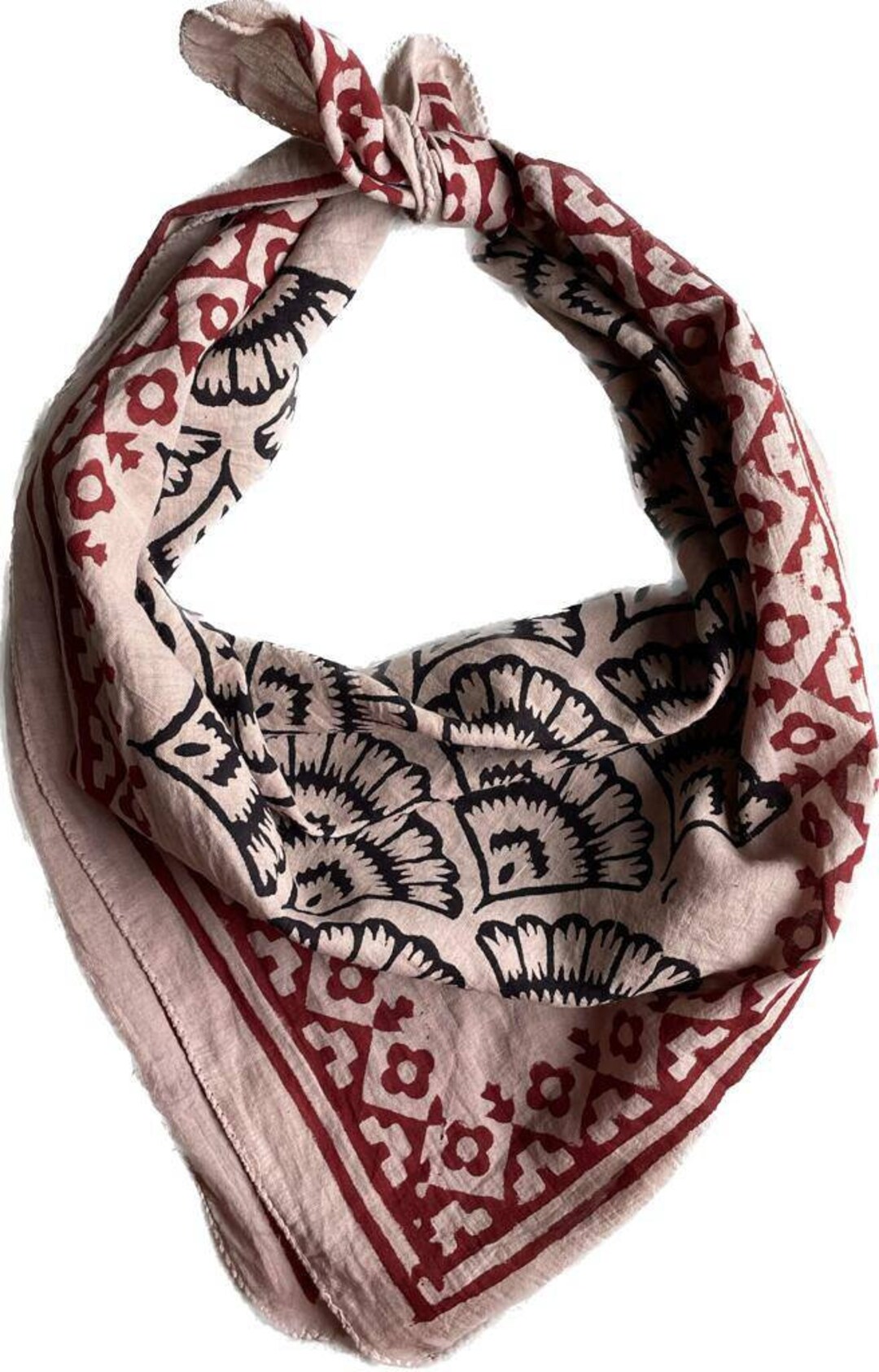 Bandana Scarf Handmade Hand Block Print Bandana in Cream, Pumpkin and ...