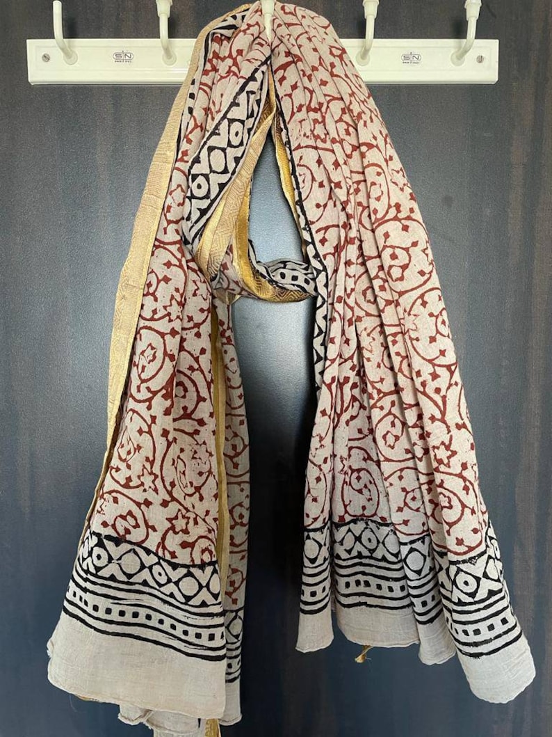 Hand Block Printed Zari Cotton Sarong Beach Wrap Pareo Long - Etsy