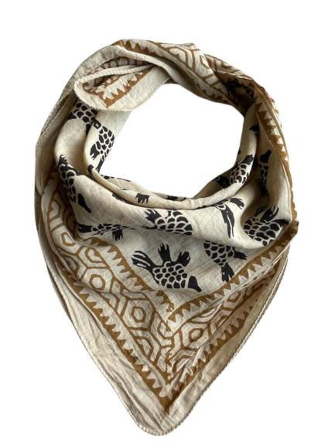 Bandana Scarf Handmade Hand Block Print Bandana in Cream, Pumpkin and ...