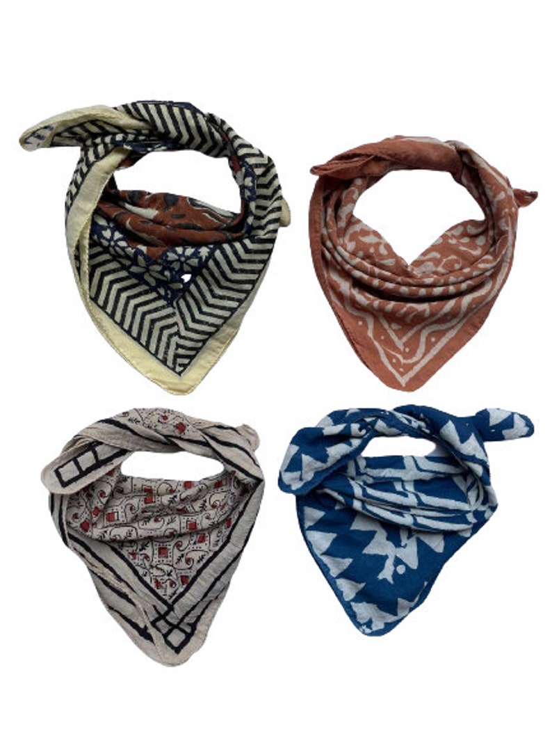 Set of 4 Organic Cotton Bandanas: Paisley & Block Print Scarves - Etsy