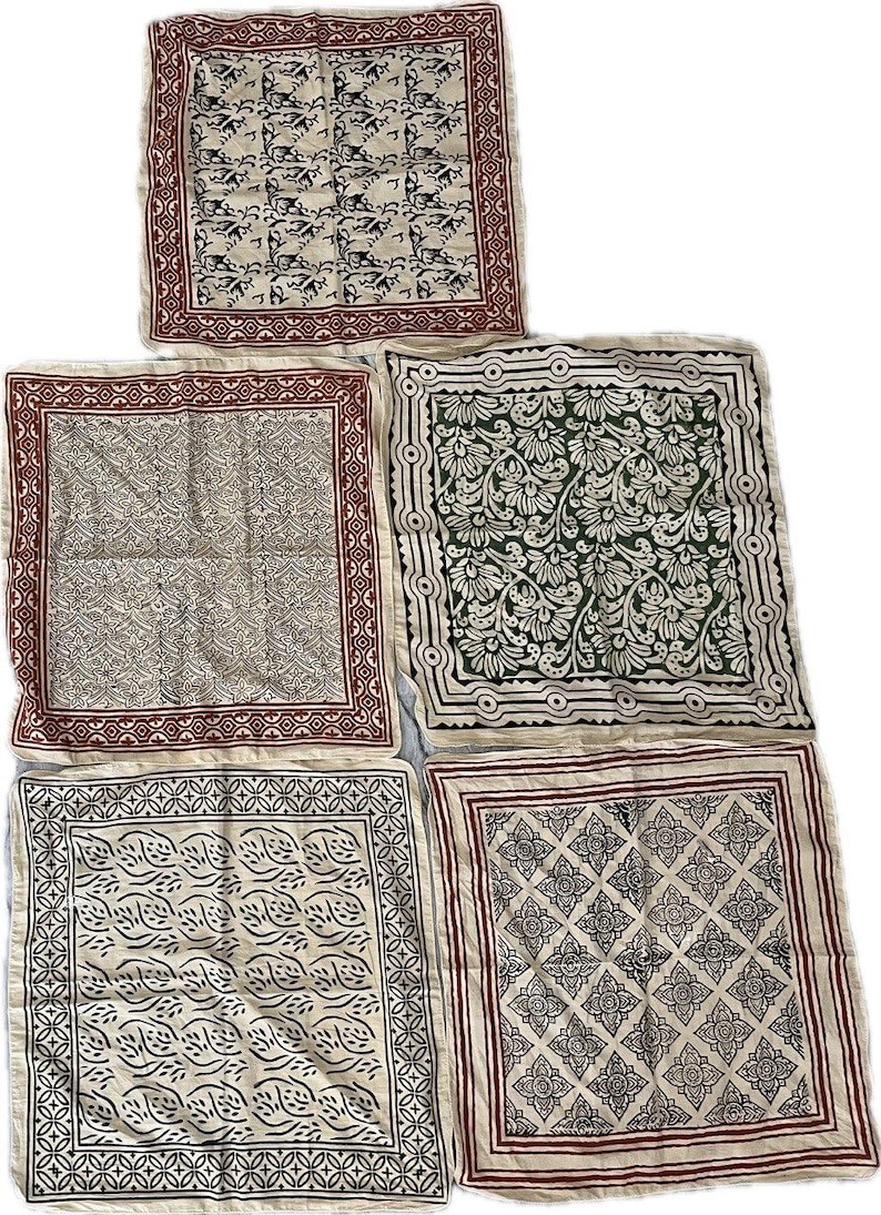Organic Cotton Bandana Set of 5 - Block Printed Neckerchiefs, Cowboy ...