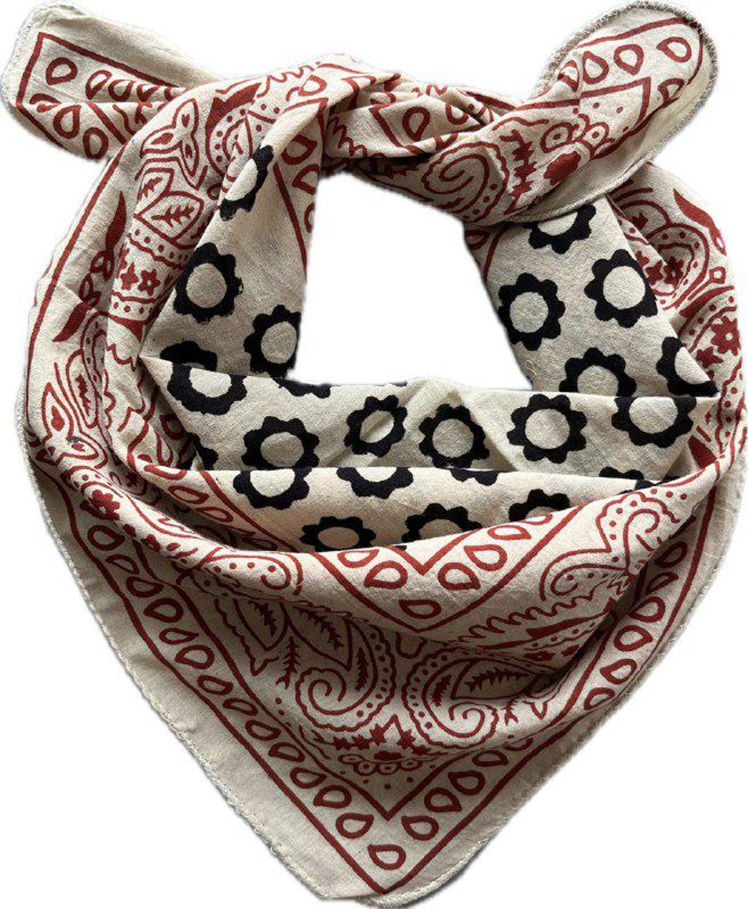 Bandana Scarf Handmade Hand Block Print Bandana in Cream, Pumpkin and ...