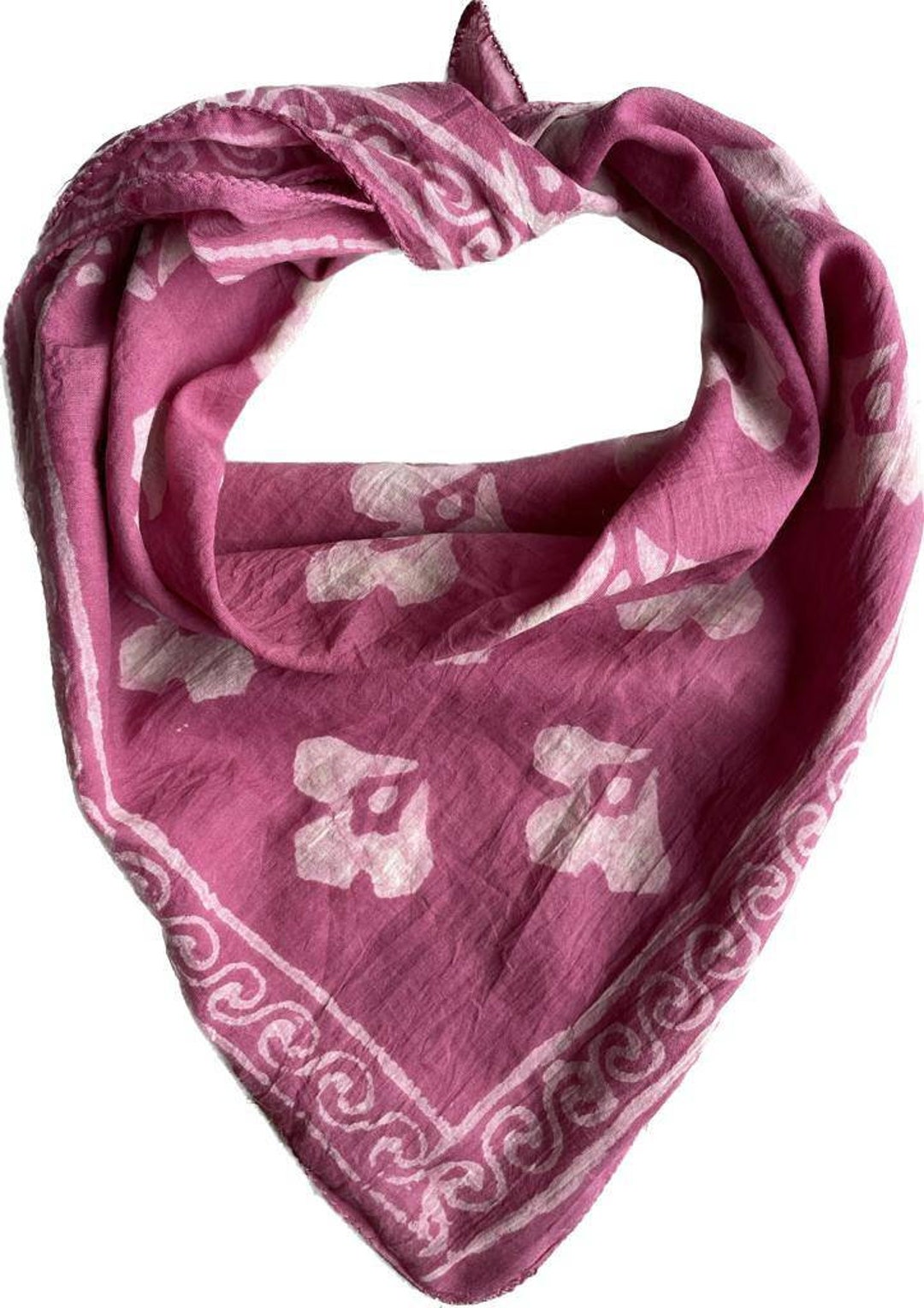 Bandana Scarf Handmade Hand Block Print Bandana in Pink or Rose Color ...