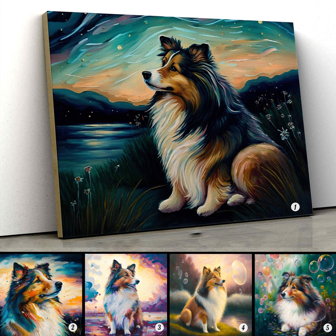 Sheltie Puppy Portraits Canvas, Sheltie Art Prints, Starry Night Canvas ...