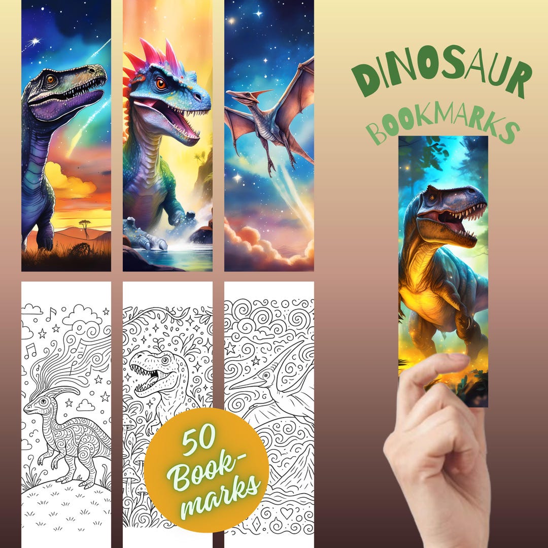 Dinosaur Bookmarks Printable | 50 Dino Bookmarks for Kids | Coloring ...