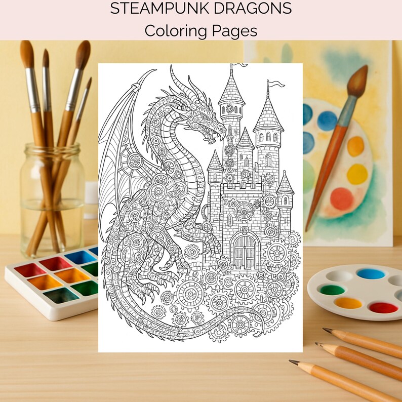 40 Steampunk Dragon Coloring Pages | Mechanical Dragons & Victorian ...