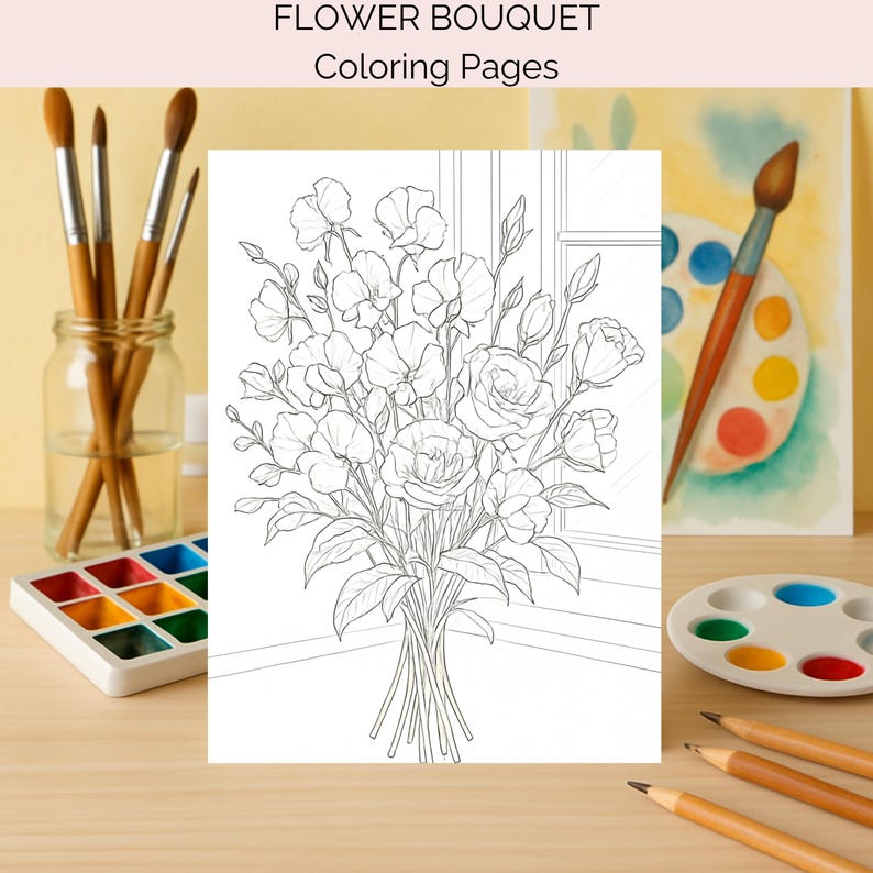 Flower Bouquet Coloring Pages for Adults | Realistic Floral ...