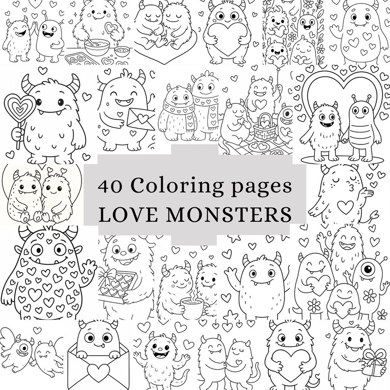 Love Monsters Coloring Pages | Valentine Monster Coloring for Kids ...
