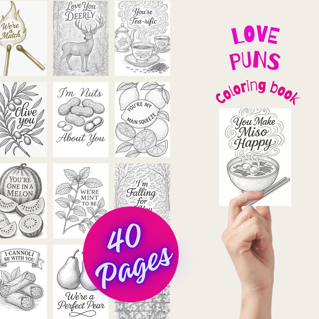 40 Love Pun Coloring Pages for Adults | Romantic Wordplay Art ...