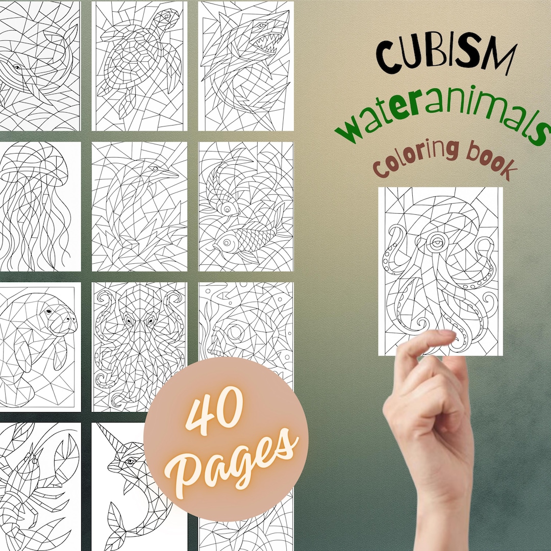 Cubism Water Animals Coloring Pages for Adults | Modern Cubist Sea ...