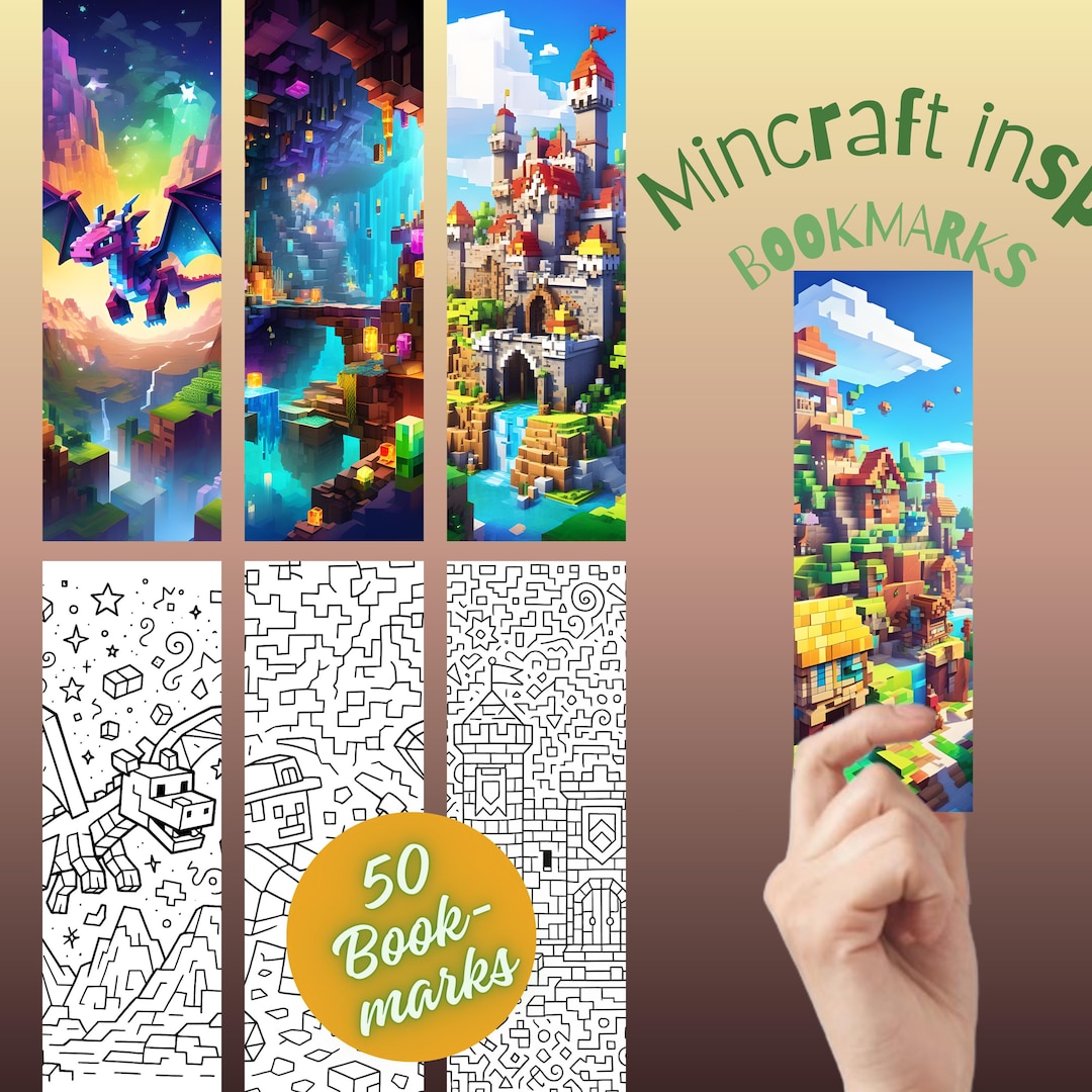 Minecraft Bookmark Bundle | 50 Printable Bookmarks | Coloring & Color ...