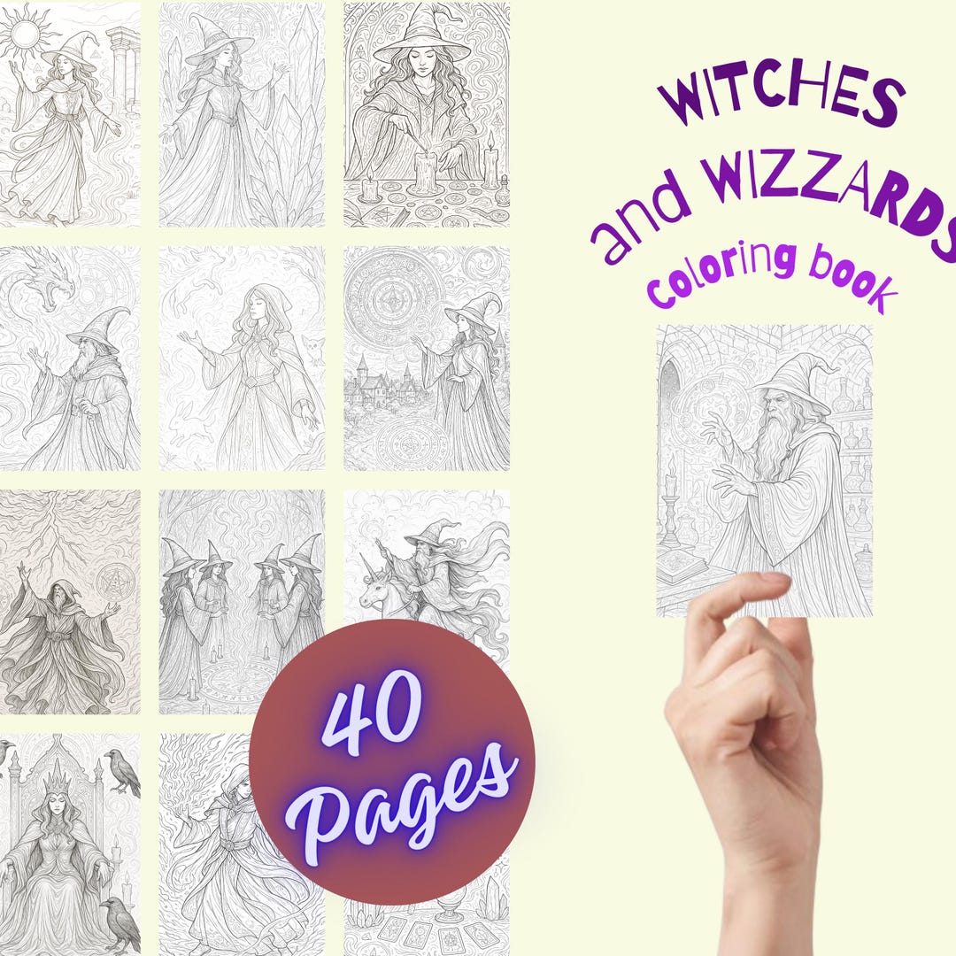 40 Witches & Wizards Coloring Pages for Adults | Dark Fantasy Magic Art ...