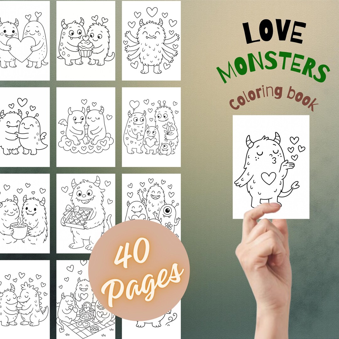 Love Monsters Coloring Pages | Valentine Monster Coloring for Kids ...
