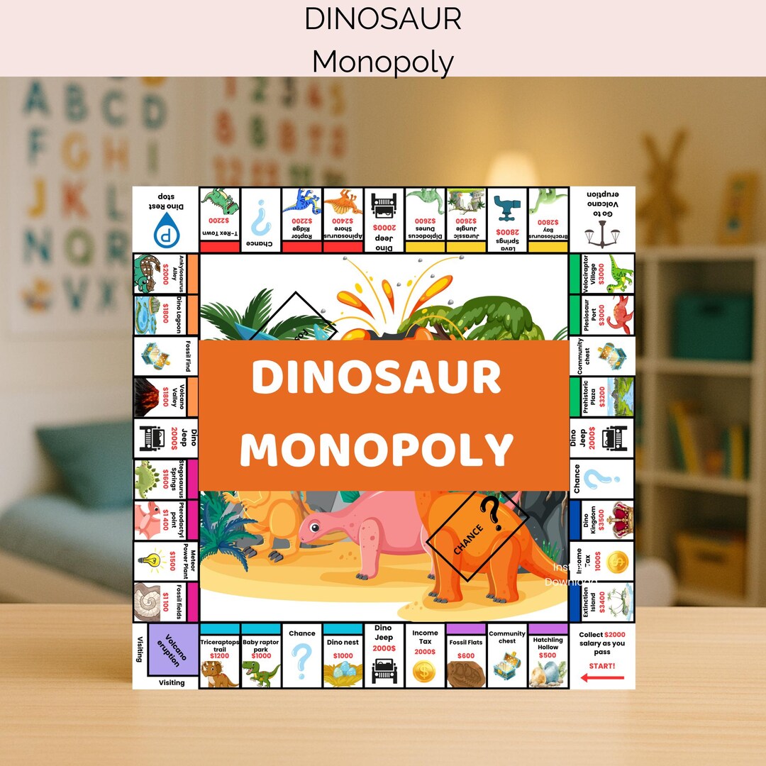 Printable Dinosaur Monopoly Game – Fun Dino Board Game for Kids, Family ...