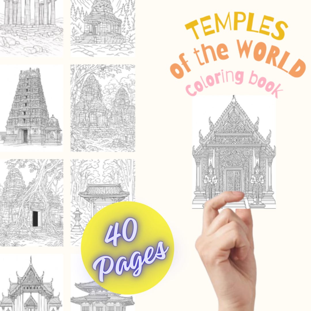 Temples of the World Coloring Pages for Adults | Realistic Ancient ...