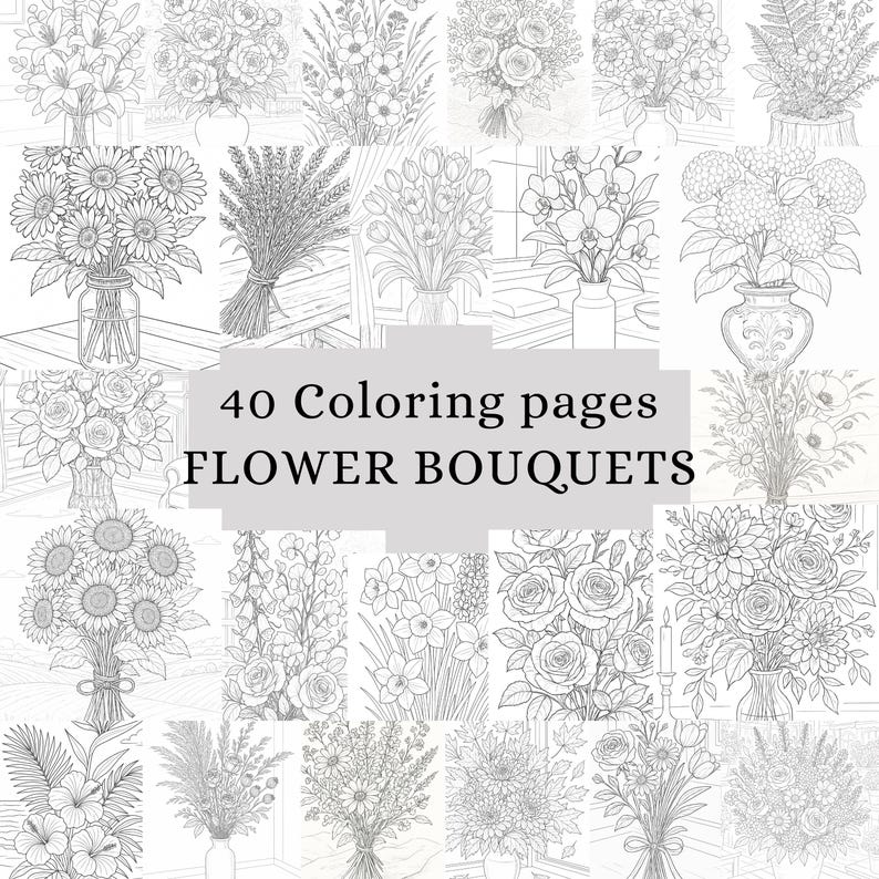 Flower Bouquet Coloring Pages for Adults | Realistic Floral ...