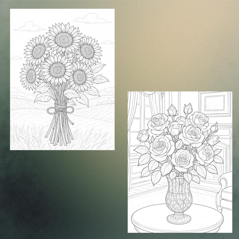 Flower Bouquet Coloring Pages for Adults | Realistic Floral ...