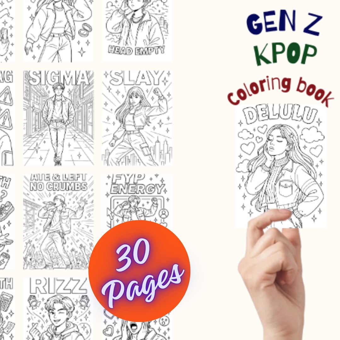 30 K-POP Gen Z Slang Coloring Pages for Teens & Adults | Viral Internet ...