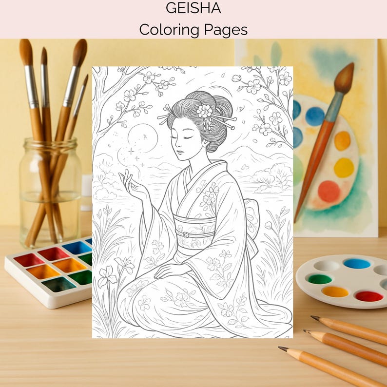 Geisha Coloring Pages PDF | Japanese Culture Adult Coloring Book ...