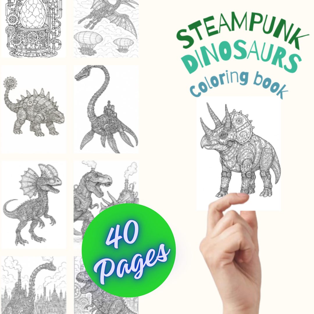 Steampunk Dinosaur Coloring Pages | Mechanical Dinosaurs & Victorian ...