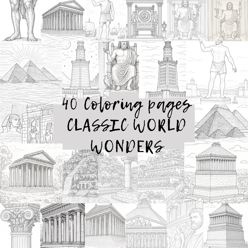 40 Classic Wonders of the World Coloring Pages for Adults | Ancient ...