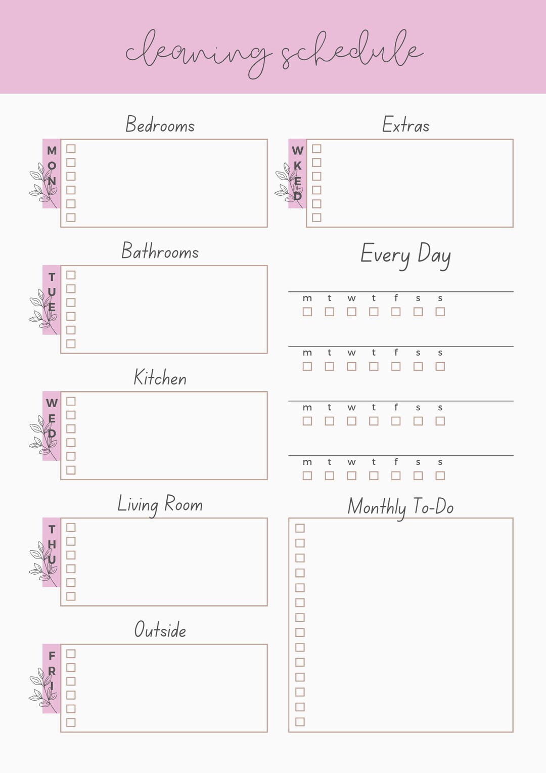 Blank Weekly Cleaning List - Etsy