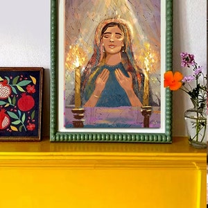 Lighting Shabbat Candles Painting Wall Art Praying Israeli Artist ...