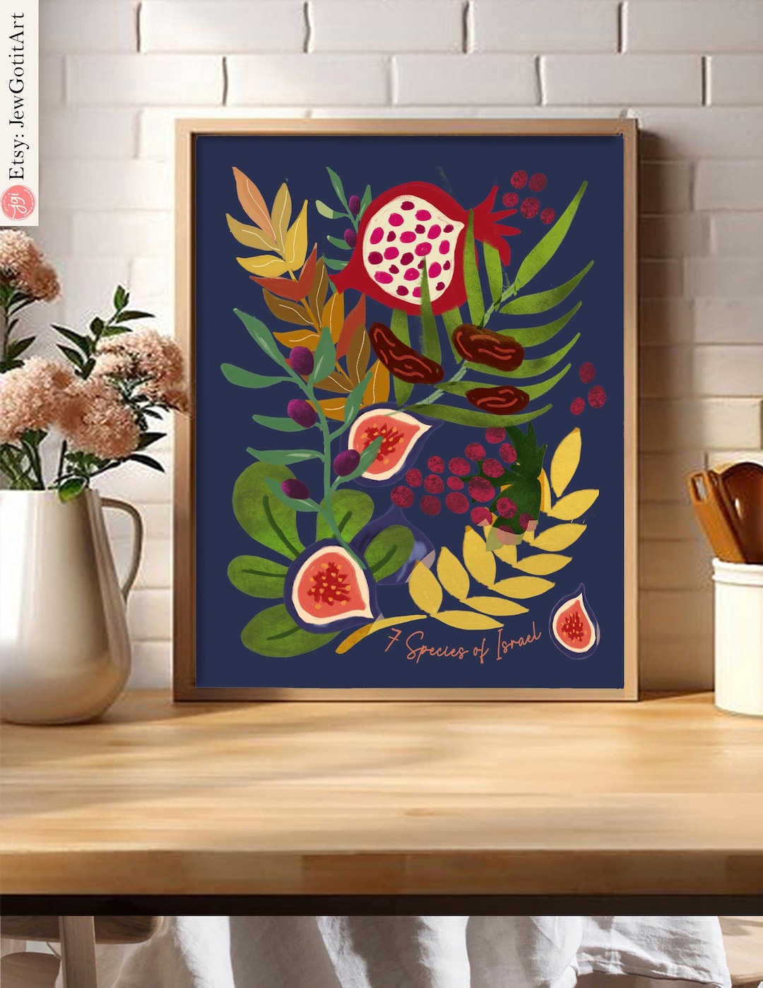 7 Species Israel Art Poster Matte Vertical Jewish Gift Israeli Artist ...