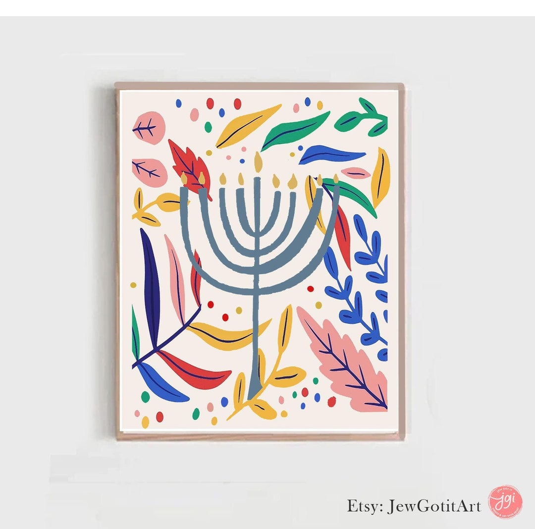 Menorah Hanukkah Art Poster Beach Poster Am Yisrael Chai Jewish Gift ...