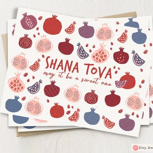 Rosh Hashanah Shana Tova Greeting Card Set Pomegranate Jewish Holiday ...