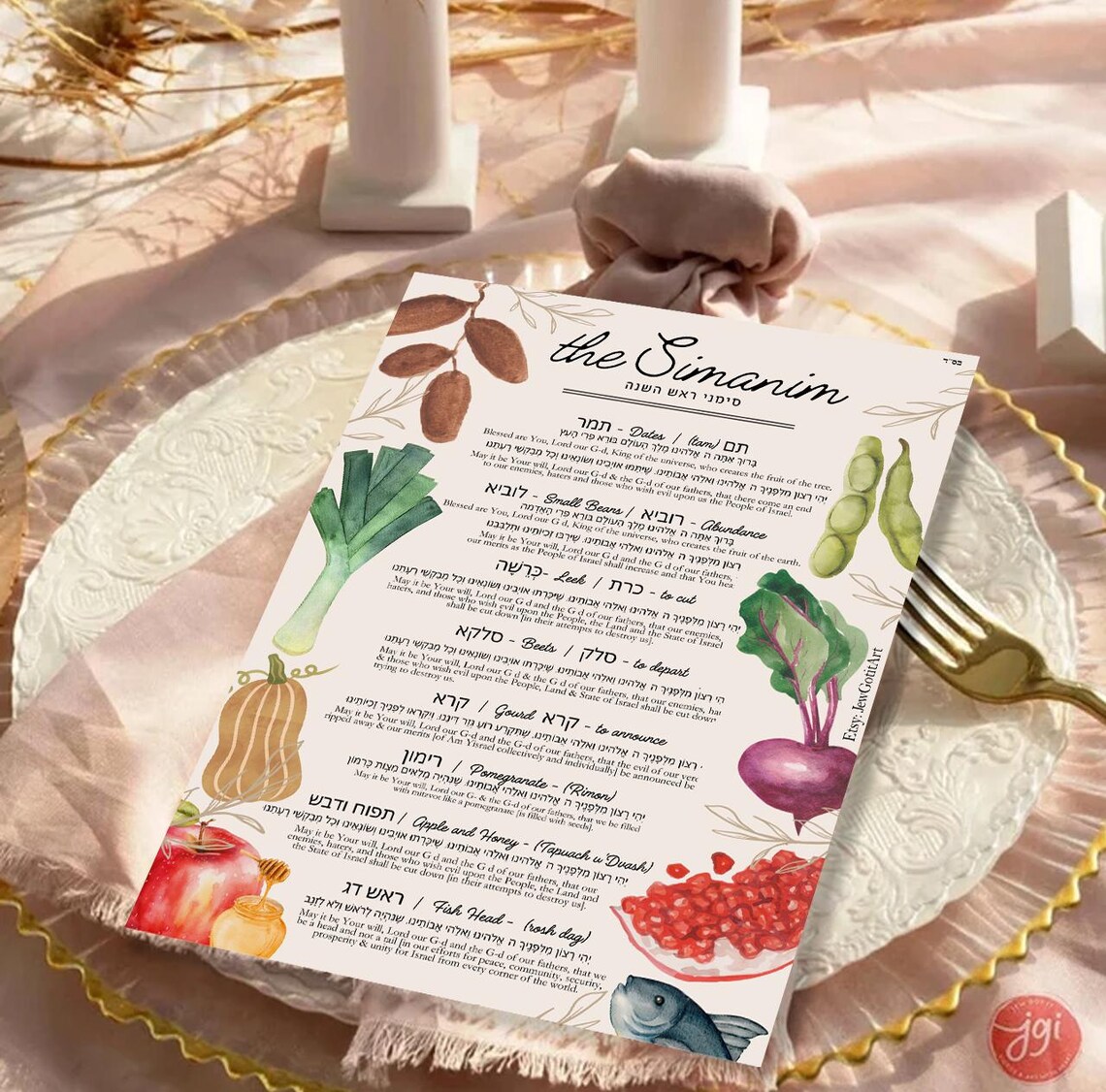 Simanim Blessings Rosh Hashanah Printable Sheet, Table Decor, Jewish ...